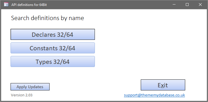 MS Access Windows API Viewer