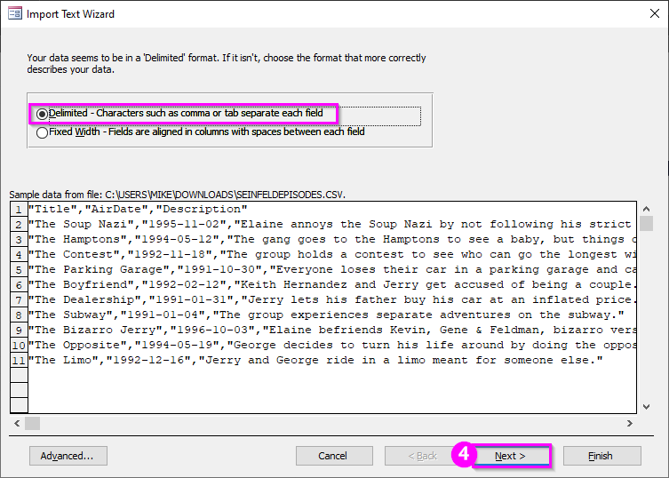 Creating and Editing Import Specifications via the Wizard